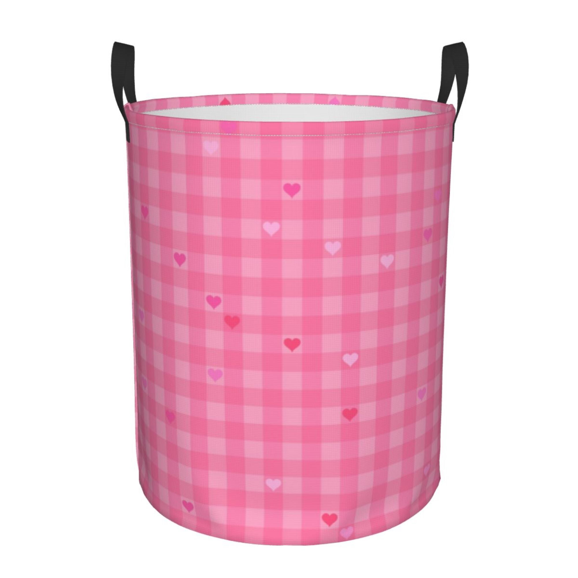 LNWH Laundry Basket, Pink Hearts Love Checkered Pattern Foldable ...