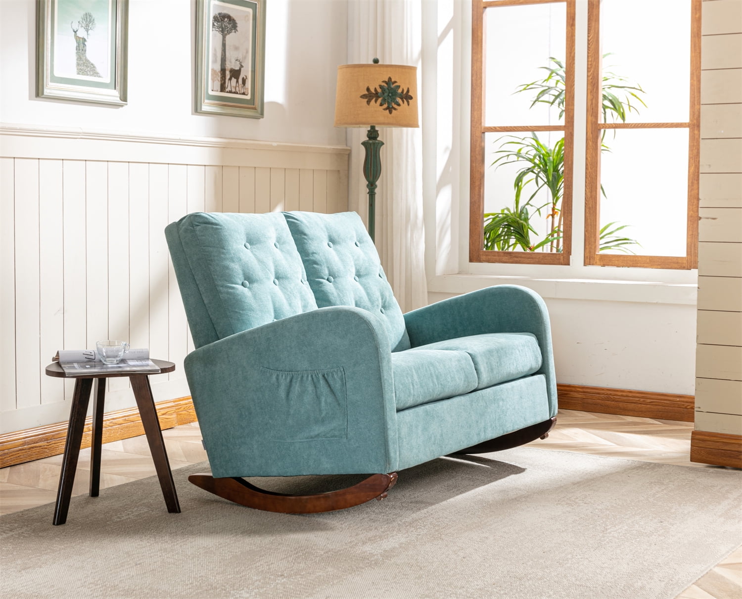 Rocking Chair with Side Pocket, Modern Upholstered Recliner Glider Sofa ...