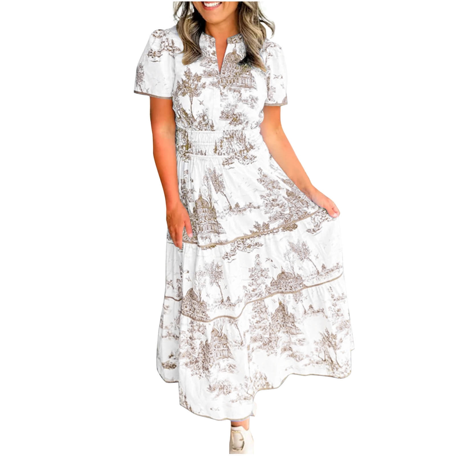 Click here for Limited Time Deal Iumwxz V-Neck Puff Sleeve Dresse... prices