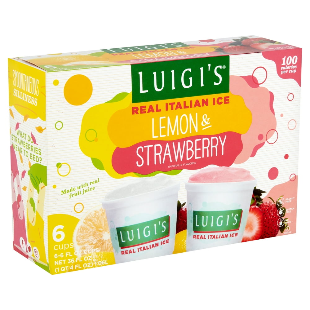 Luigi's Lemon & Strawberry Real Italian Ice, 6 fl oz, 6 count - Walmart ...