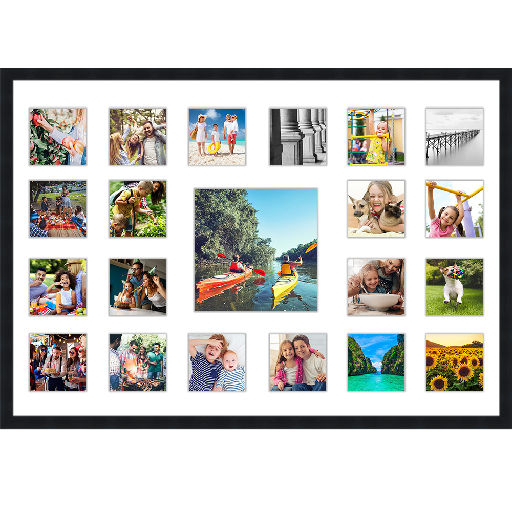 Black Collage Frame With Mat - 20x29 Frame For (20) 4" x 4" and (1) 8 ...