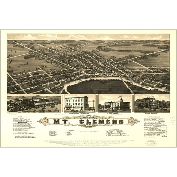 24"x36" Gallery Poster, Panoramic map Mt. Clemens michigan 1881 ...