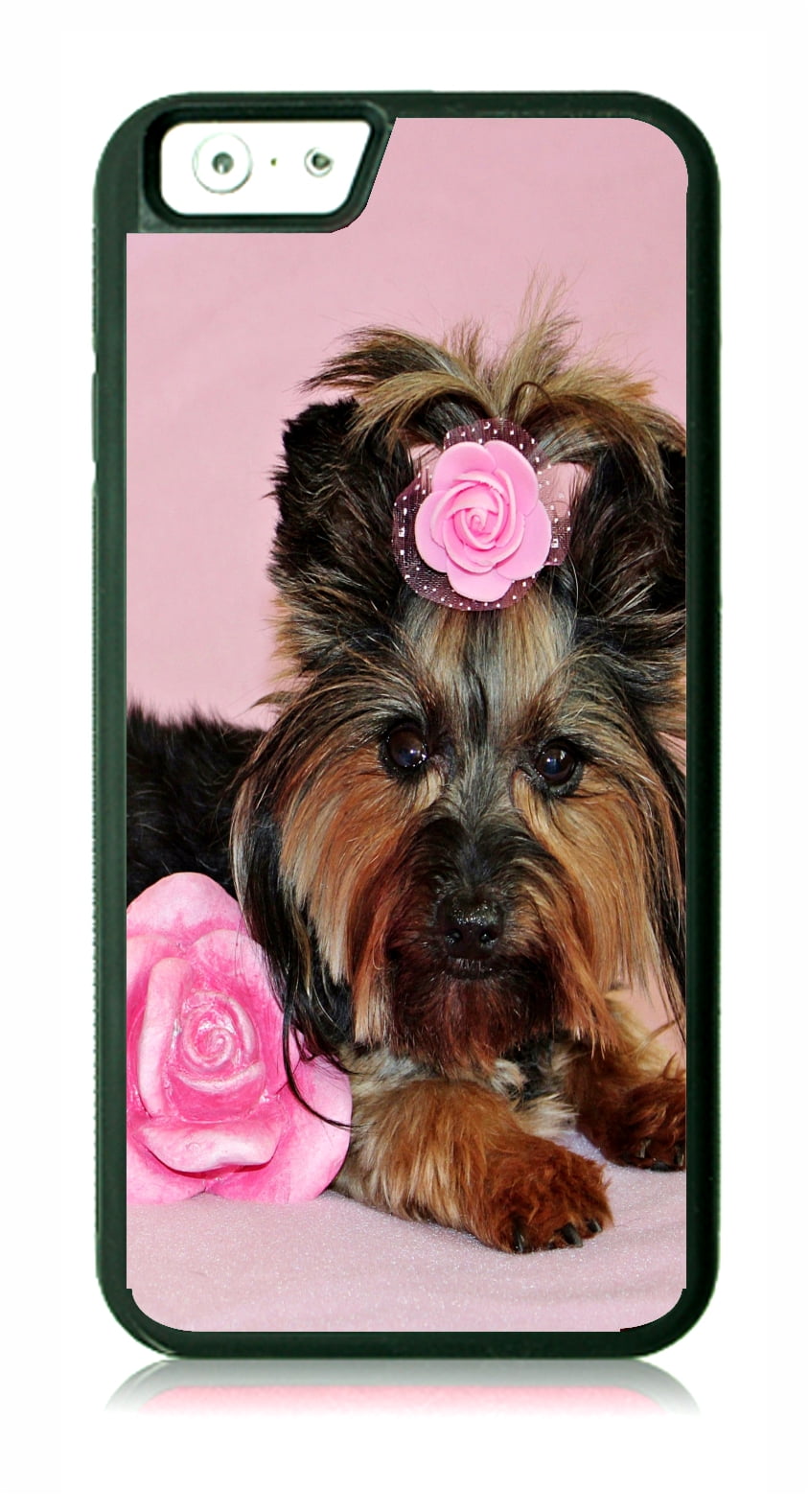 Yorkie Yorkshire Terrier Puppy with Roses Black Rubber Case for the ...