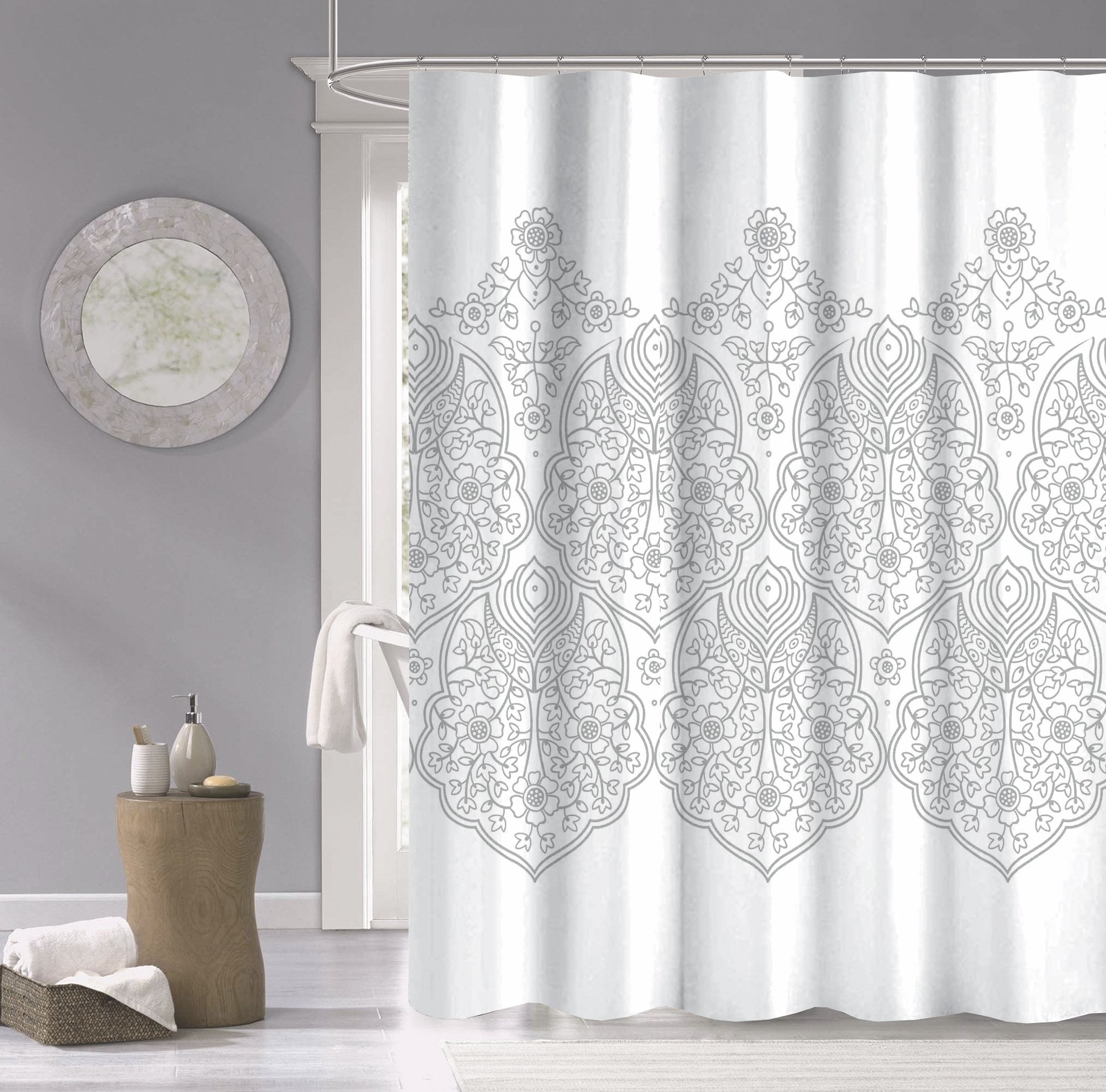 Dainty Home Palace Metallic Silver 100% Cotton Geometric Design Shower ...