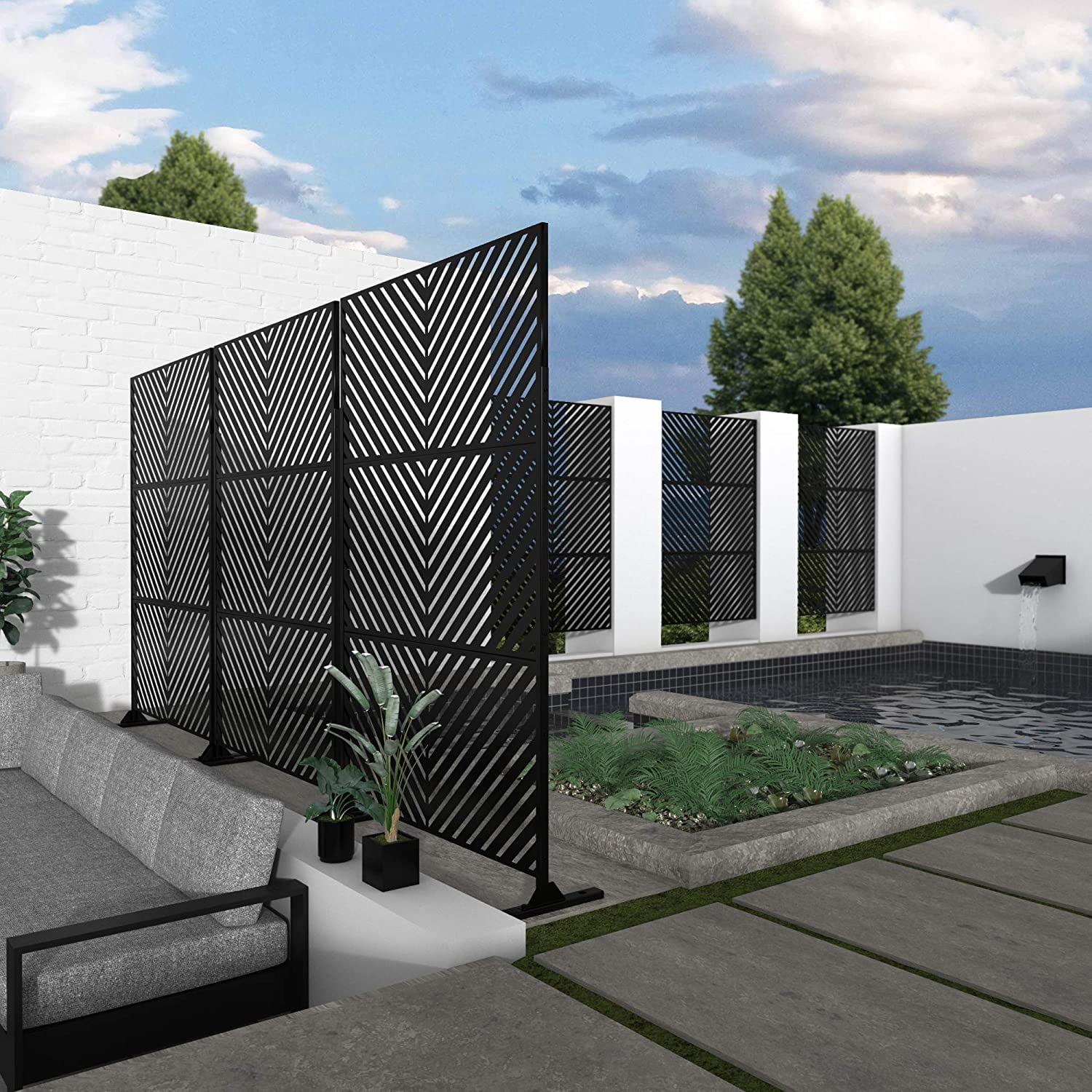 "Neutypechic Metal Patio Yard Partition, Outdoor Privacy Screen with ...