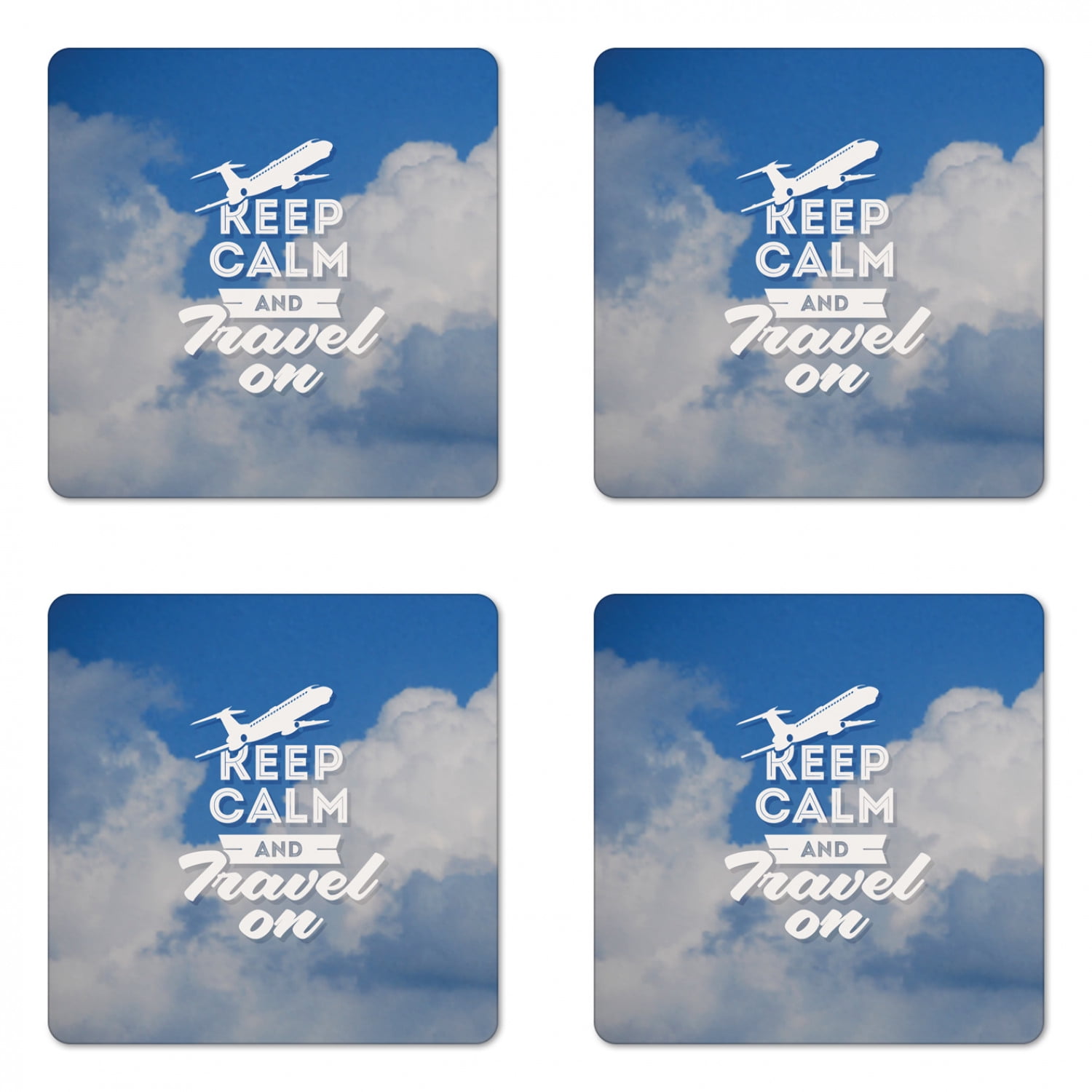 Saying Coaster Set of 4, AviatiTheme Keep Calm and Trave Message with ...