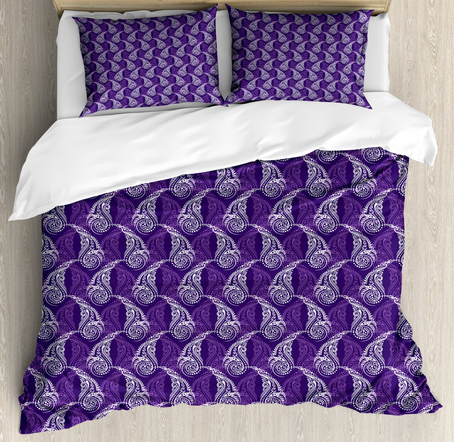 Ethnic Duvet Cover Set King Size, Highly Detailed Purple Tone Paisley ...