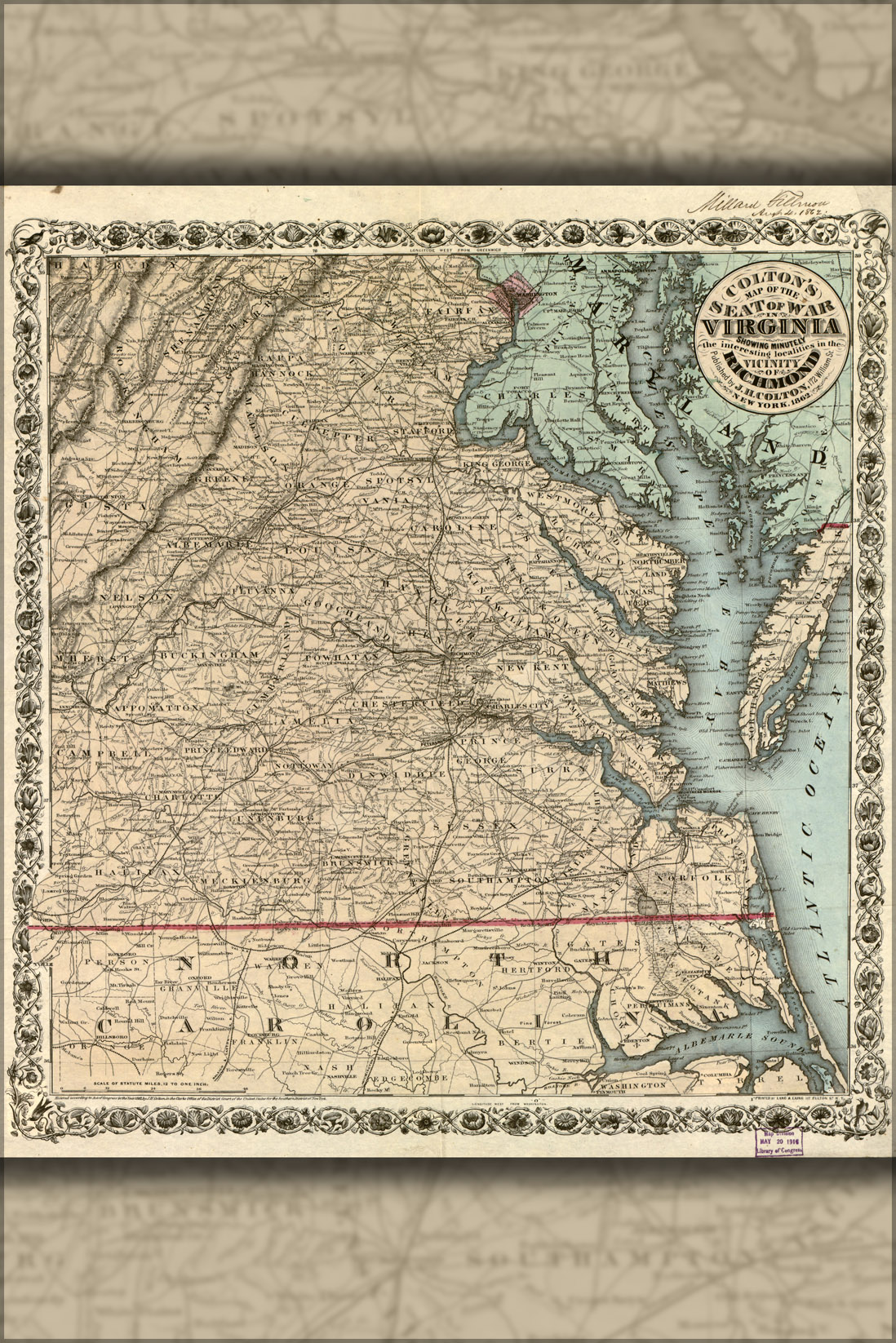 24"x36" Gallery Poster, Colton's map of the seat of war in Virginia ...