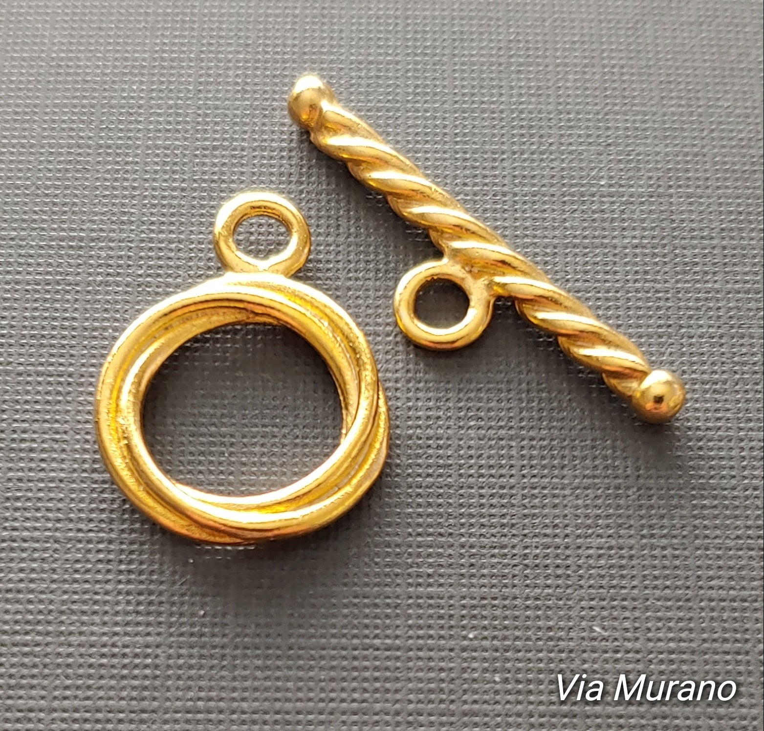 Two Twisted Ring Toggle Rope Clasp in White Silver with24kt. Pure Gold ...