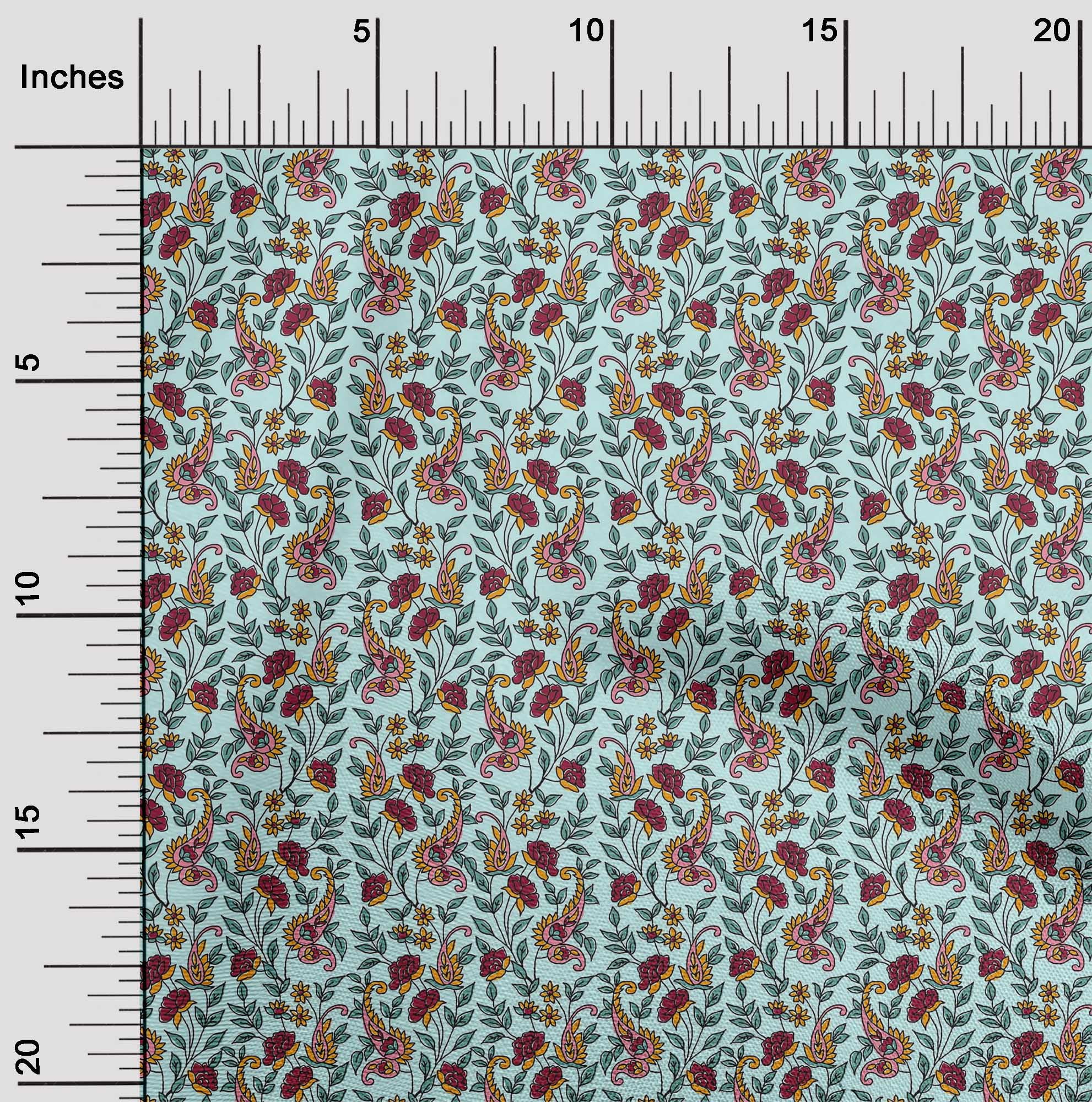 oneOone Silk Tabby Fabric Leaves|Floral & Paisley Block Print Fabric By ...