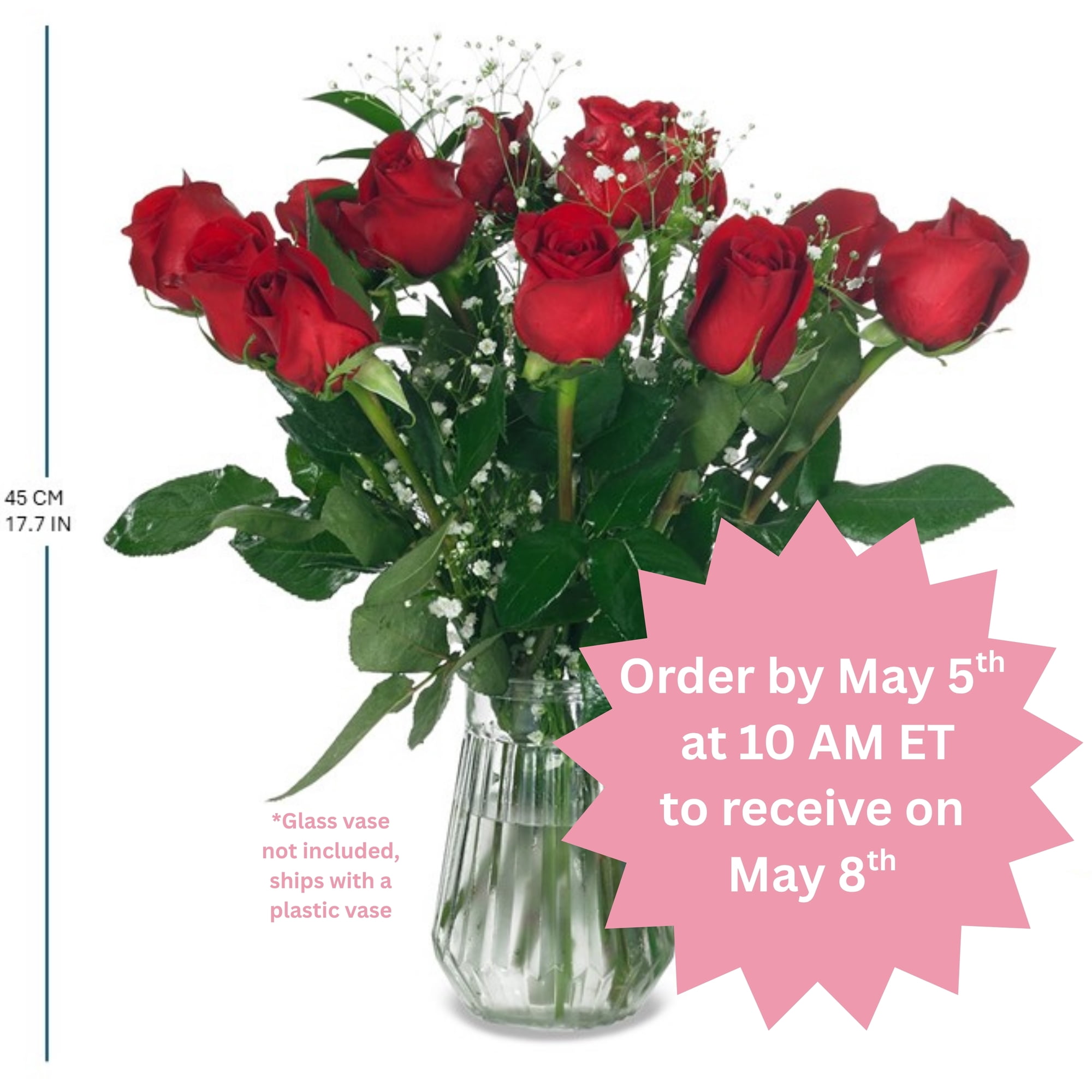 Click here for Blooms To Go Fresh Flowers - Dozen Red Roses 45 Cm... prices