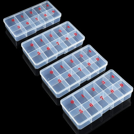 4 Pieces False Nail Tips Transparent Storage Box with 10 Number Empty ...