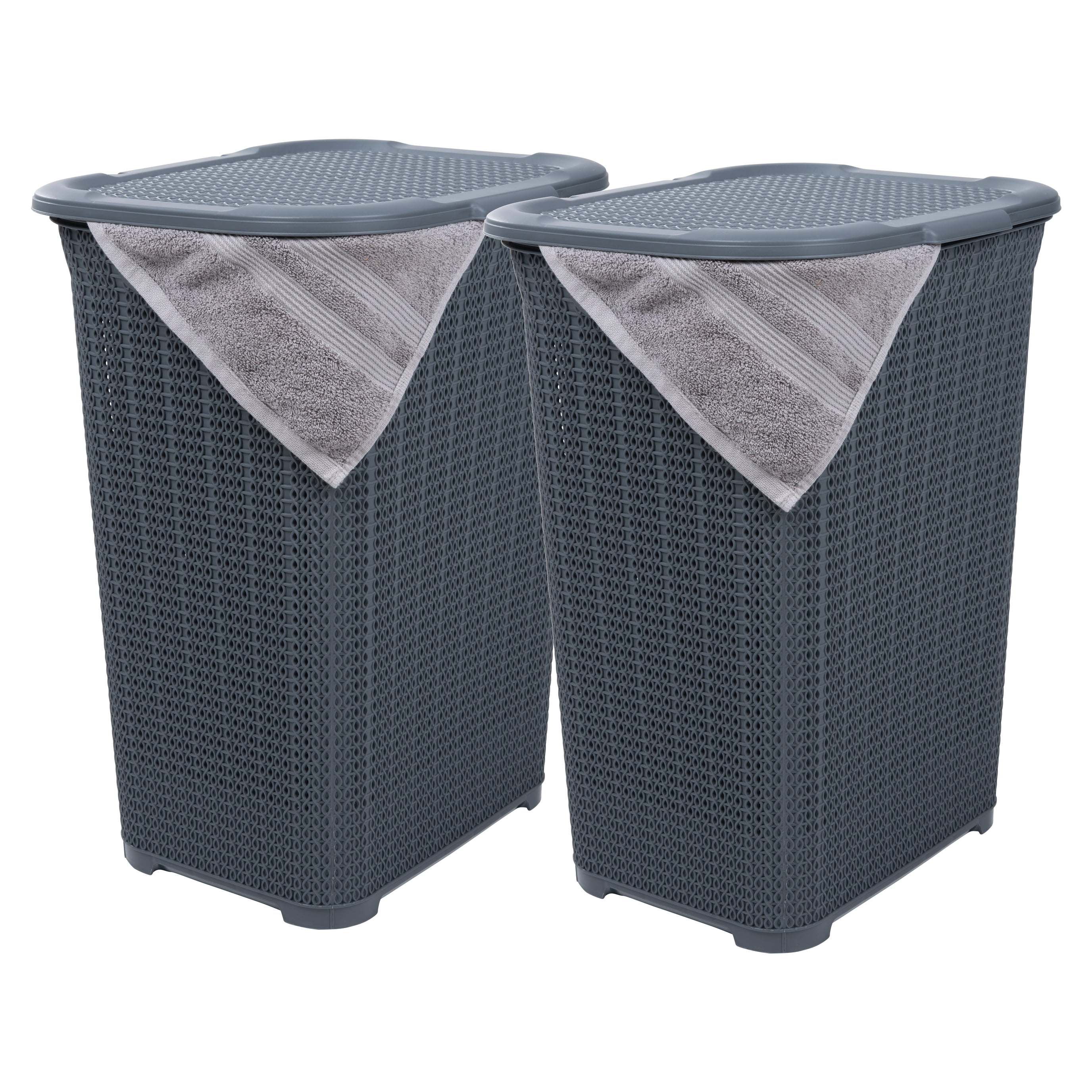 Superio Laundry Hamper Basket with Lid Lace Design 50 Liter - 2 Pack ...