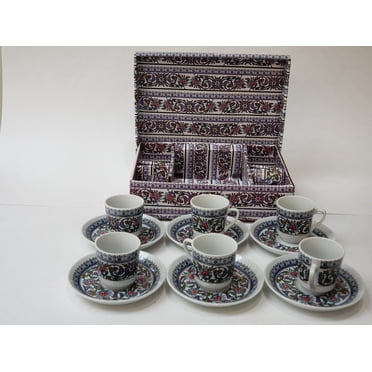 Turkish Coffee Cup Set of 6, Cuban Porcelain Fancy Espresso Cups with ...