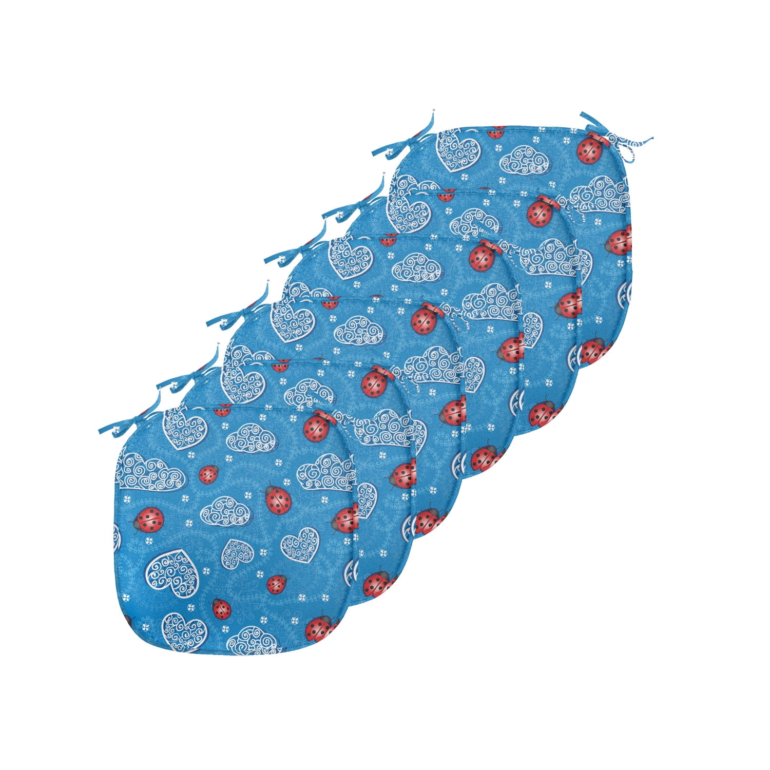 Ladybugs Chair Seating Cushion Set of 6, Ladybugs and Ornate Clouds ...