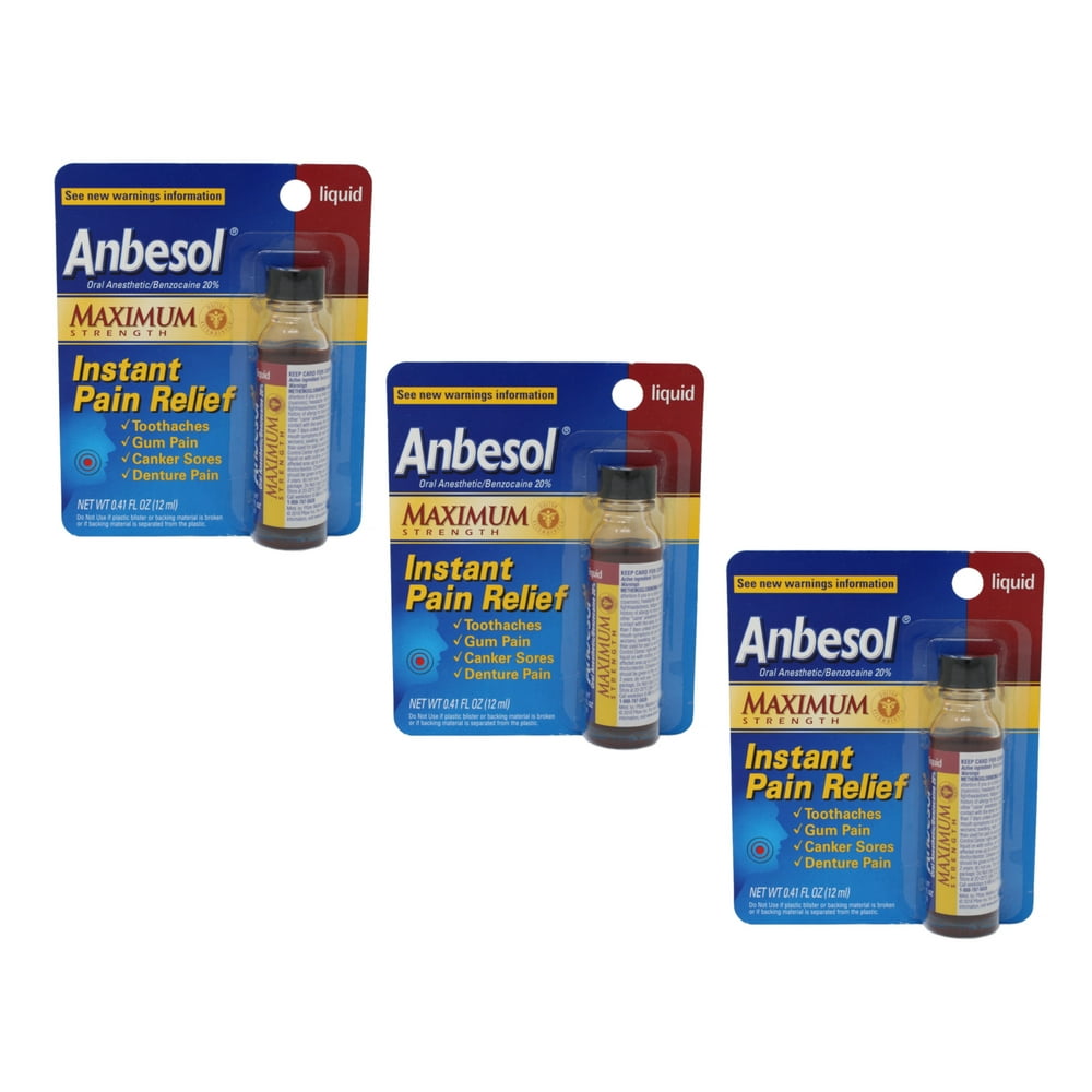 3 Pack - Anbesol Liquid Maximum Strength 0.41oz Each - Walmart.com ...
