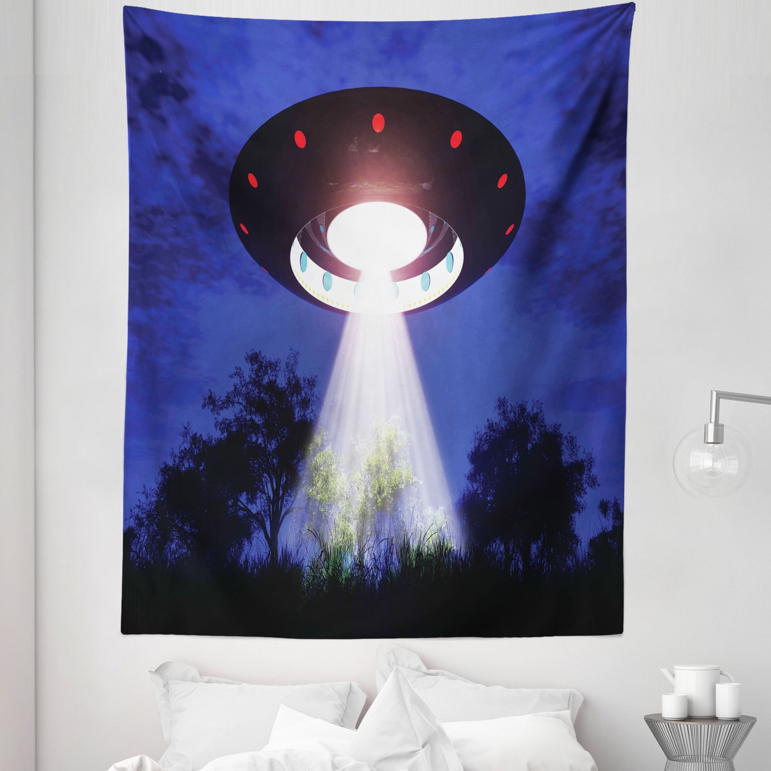 UFO Tapestry, Night Scenery with Aliens Space Travel Science Fiction ...