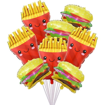 8 Pcs Hamburger French Fries Foil Balloons Cartoon Food Aluminum Mylar ...