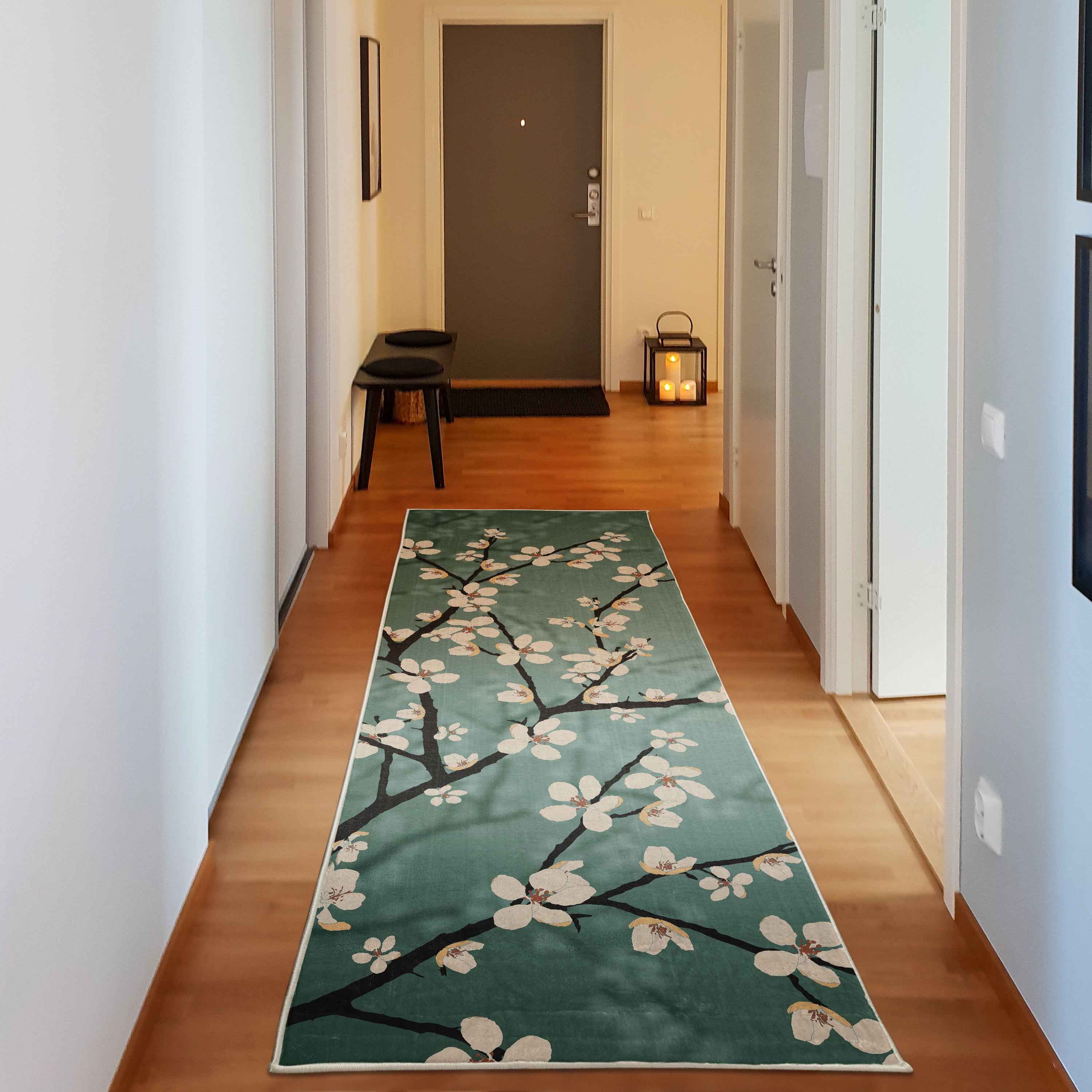 Japanese Decorative Rug, Spring Season Sakura Bloom Design Marine Toned ...