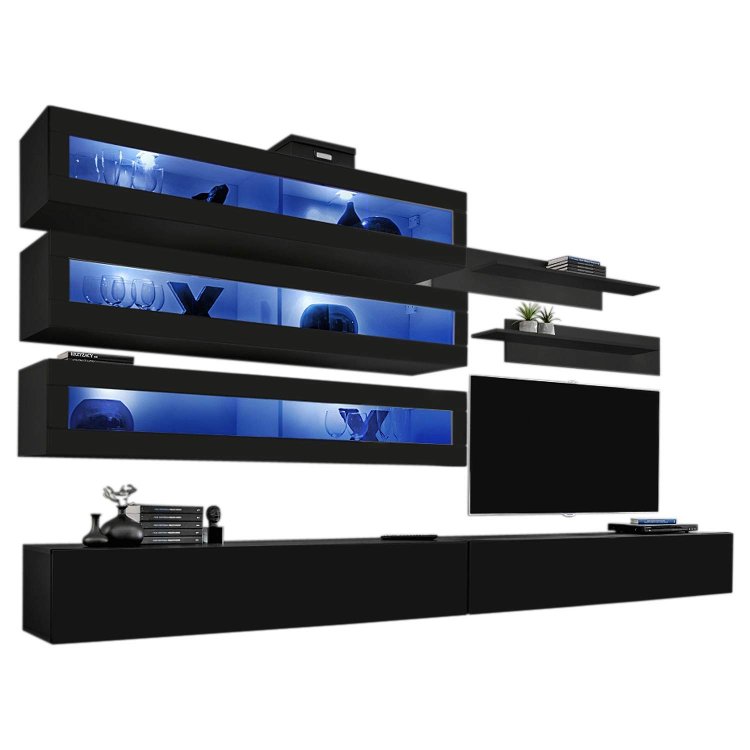 Wall Mounted Floating Modern Entertainment Center Fly J, Black, J2 ...