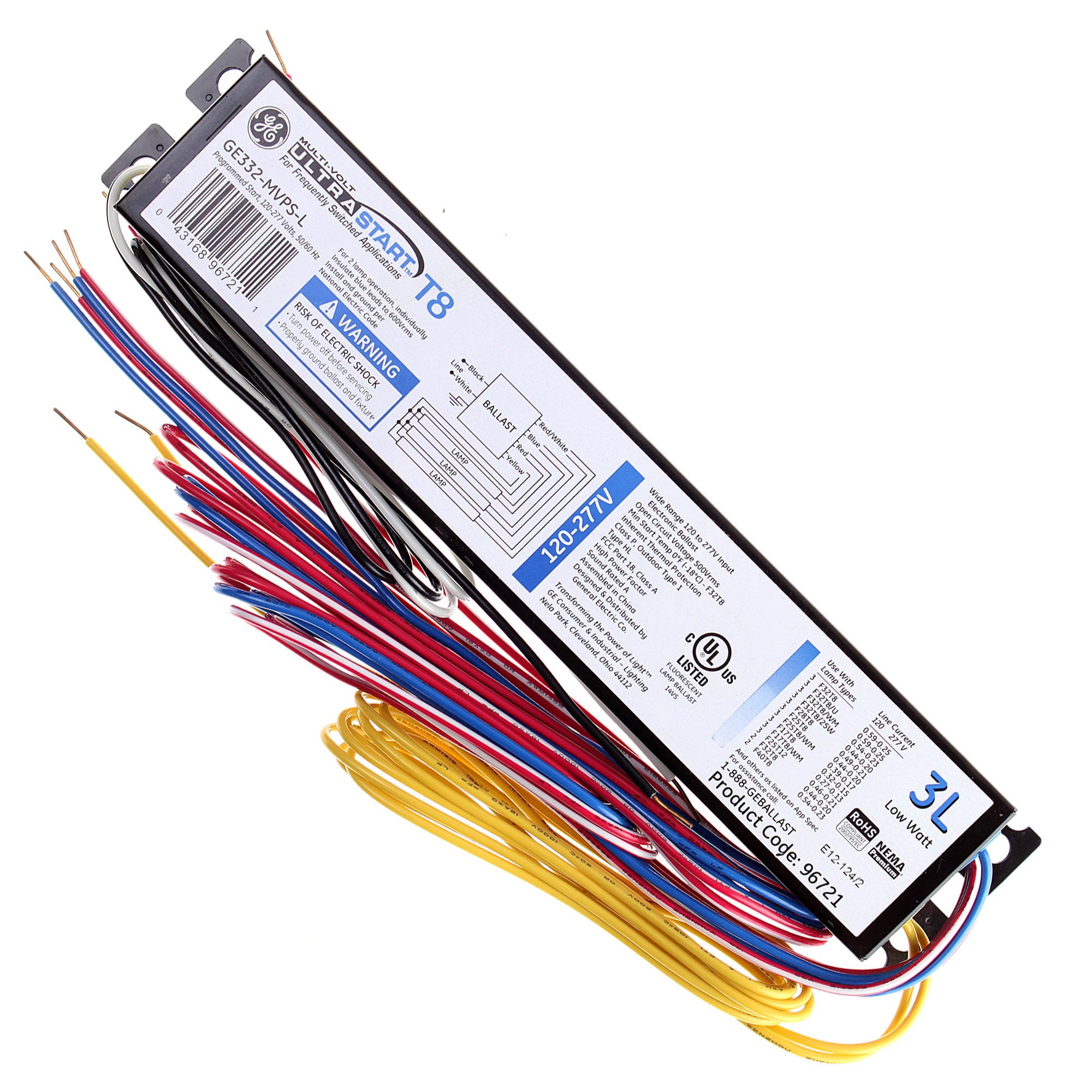General Electric GE332-MVPS-L 96721 T8 Electronic Fluorescent Ballast ...
