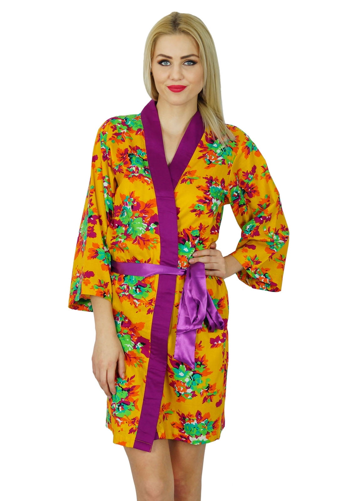 Bimba Women Short Cotton Robe Floral Printed Getting Ready Bridesmaid ...