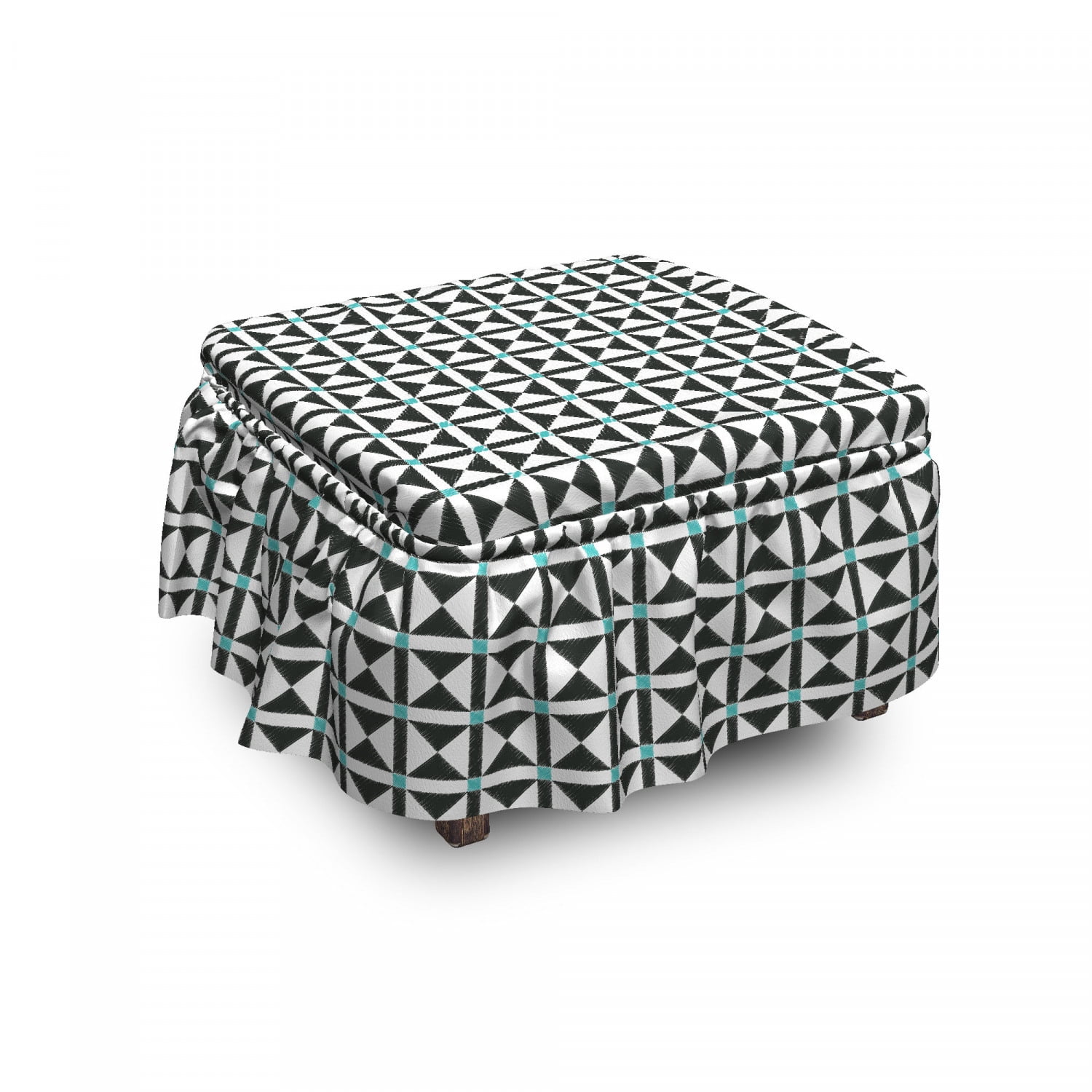 Geometric Ottoman Cover, Sketch Look Lines Art, 2 Piece Slipcover Set ...