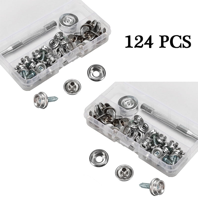 62/124PCS Marine Canvas Fabric Fastener Buttons Studs Stainless Steel ...