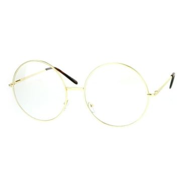 Classic Oversize Slim Metal Frame Clear Flat Lens Round Eyeglasses 56mm ...