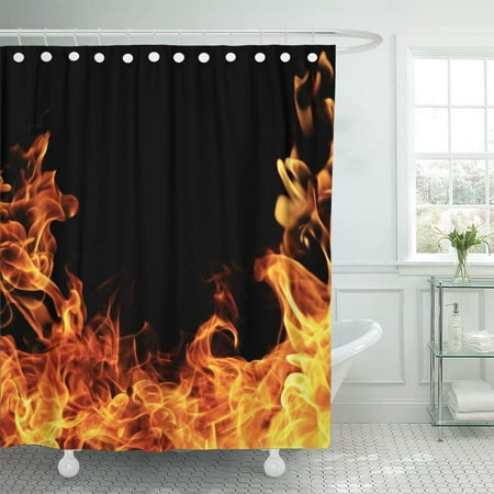 Fabric Shower Curtain Curtains with Hooks Black Flame Fire Ignite ...