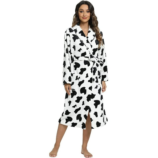 HEARTNICE Fleece Robes for Womens, Kimono Long Bathrobe House Coat, Cow ...