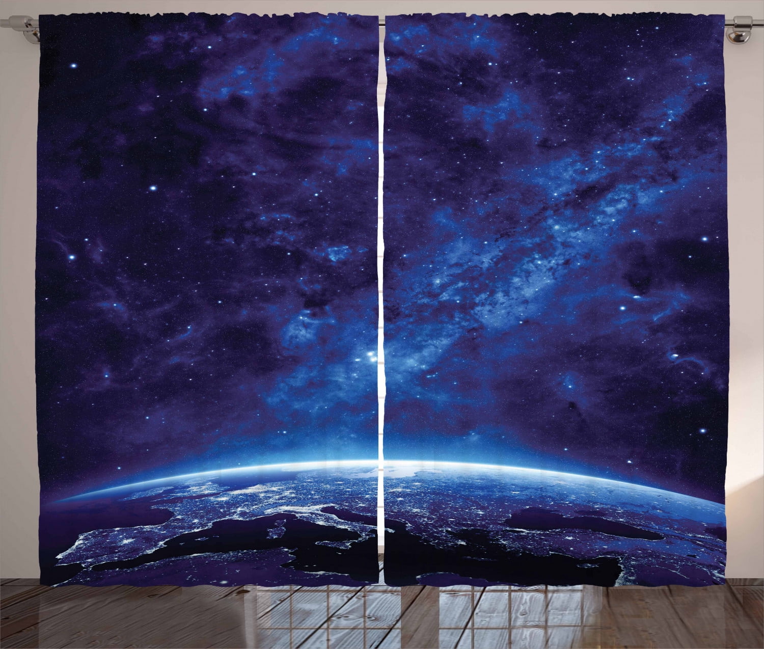 Space Curtains 2 Panels Set, Earth at Night from Deep Atmosphere ...