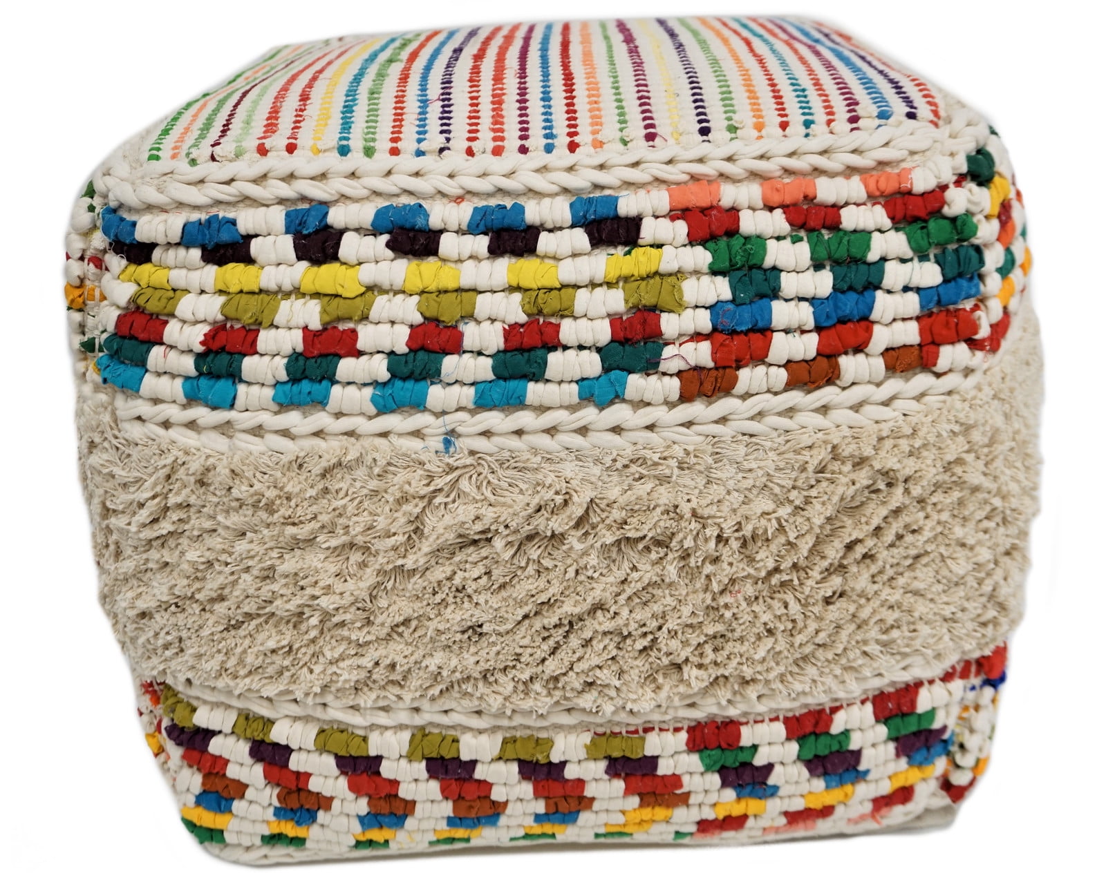 Home&Manor 22" Multi Color Wool Cotton Cube Pouf - Walmart.com