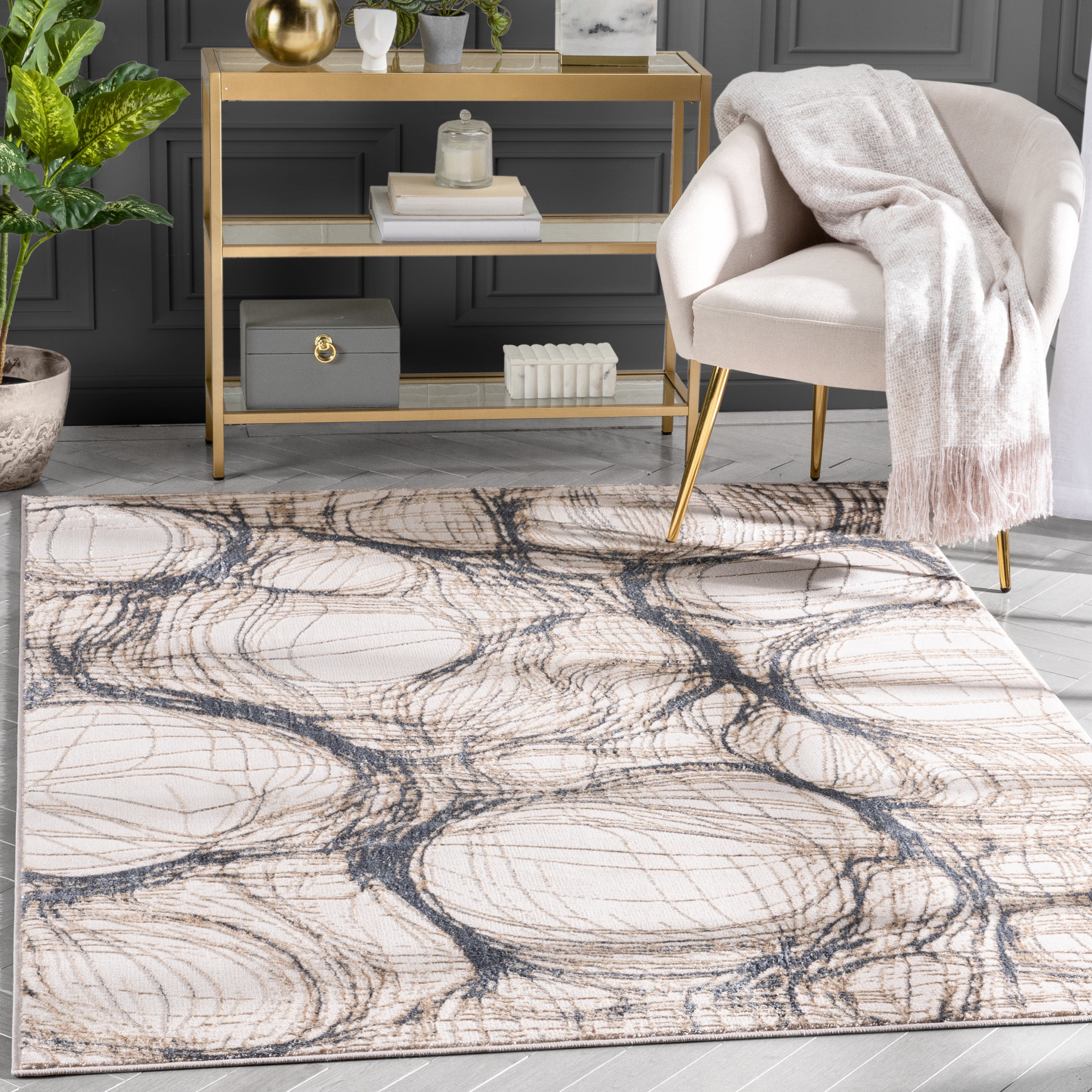 Well Woven Shoanae Abstract Ivory Geometric Bubbles Soft Glam Area Rug ...