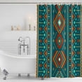 Boho Geometric Shower Curtain, 48"x72", Retro Tribal Ethnic Grid Teal ...
