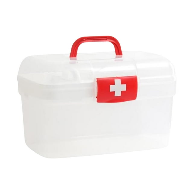 First Aid Storage Box with Handle 2 Layer Portable Removable Tray Bins ...