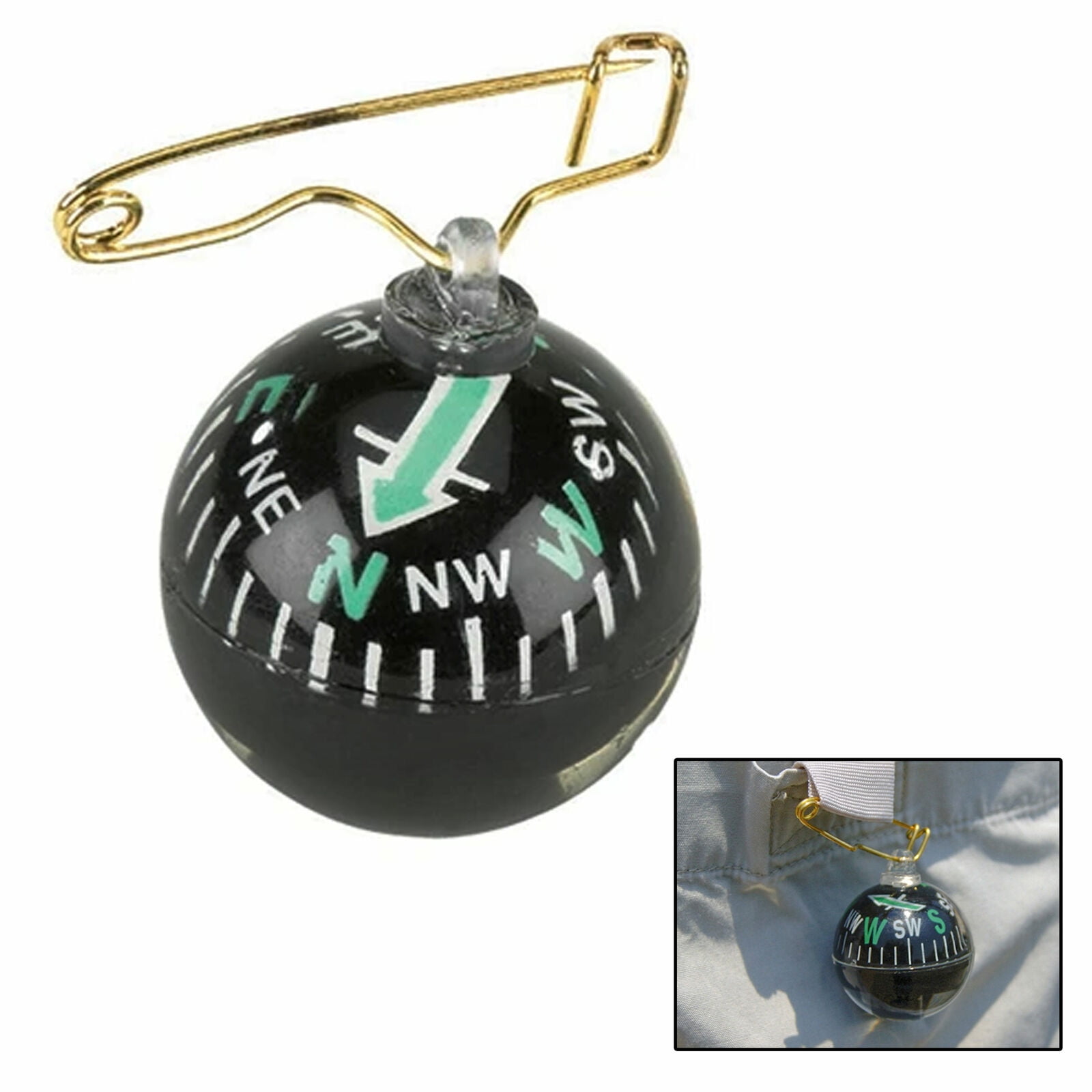 1 Survival Compass Ball Pin On Liquid Filled Camping Hiking Outdoor ...