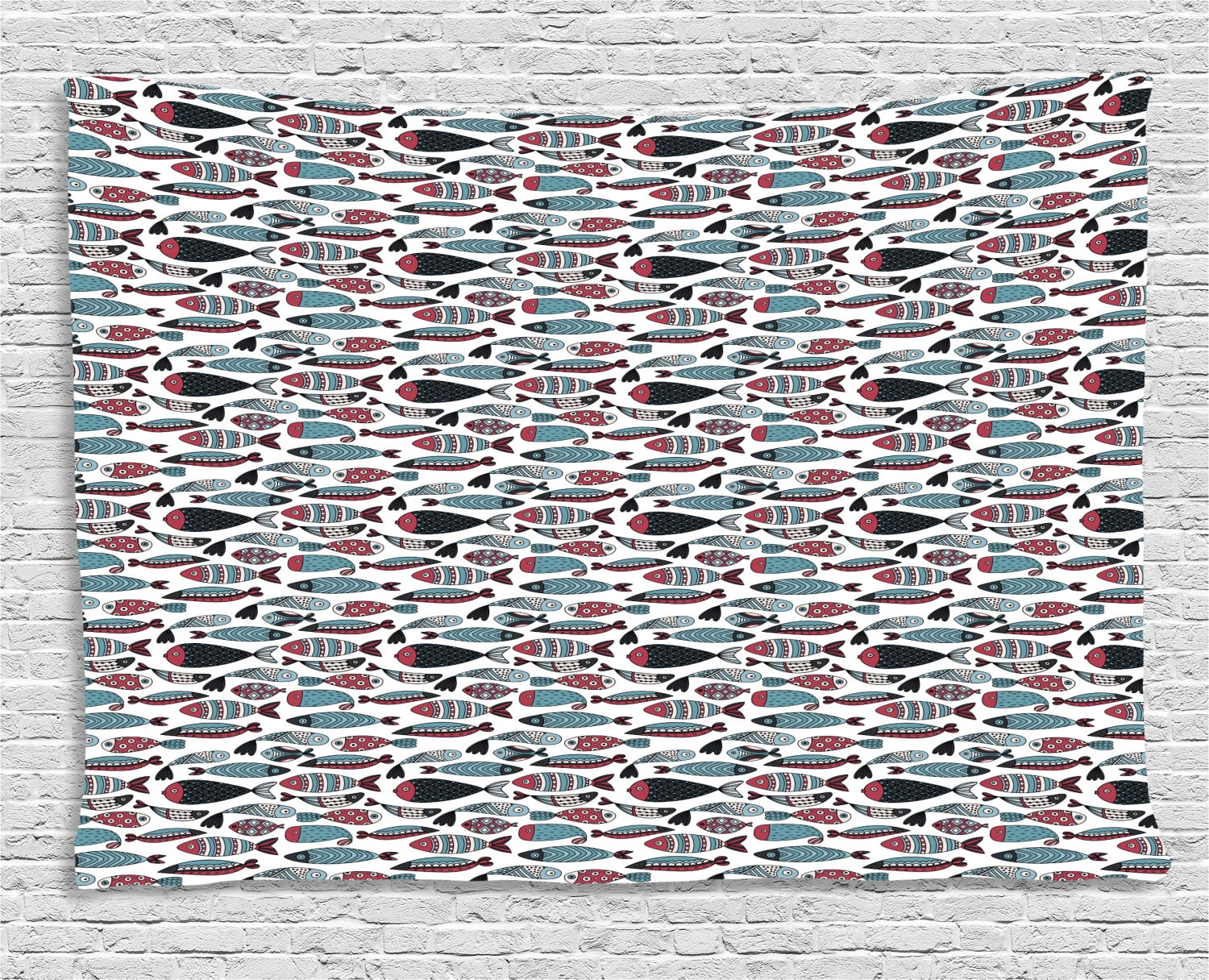 Fish Tapestry, Artistic Sketch Under the Sea Creatures with Ornate ...