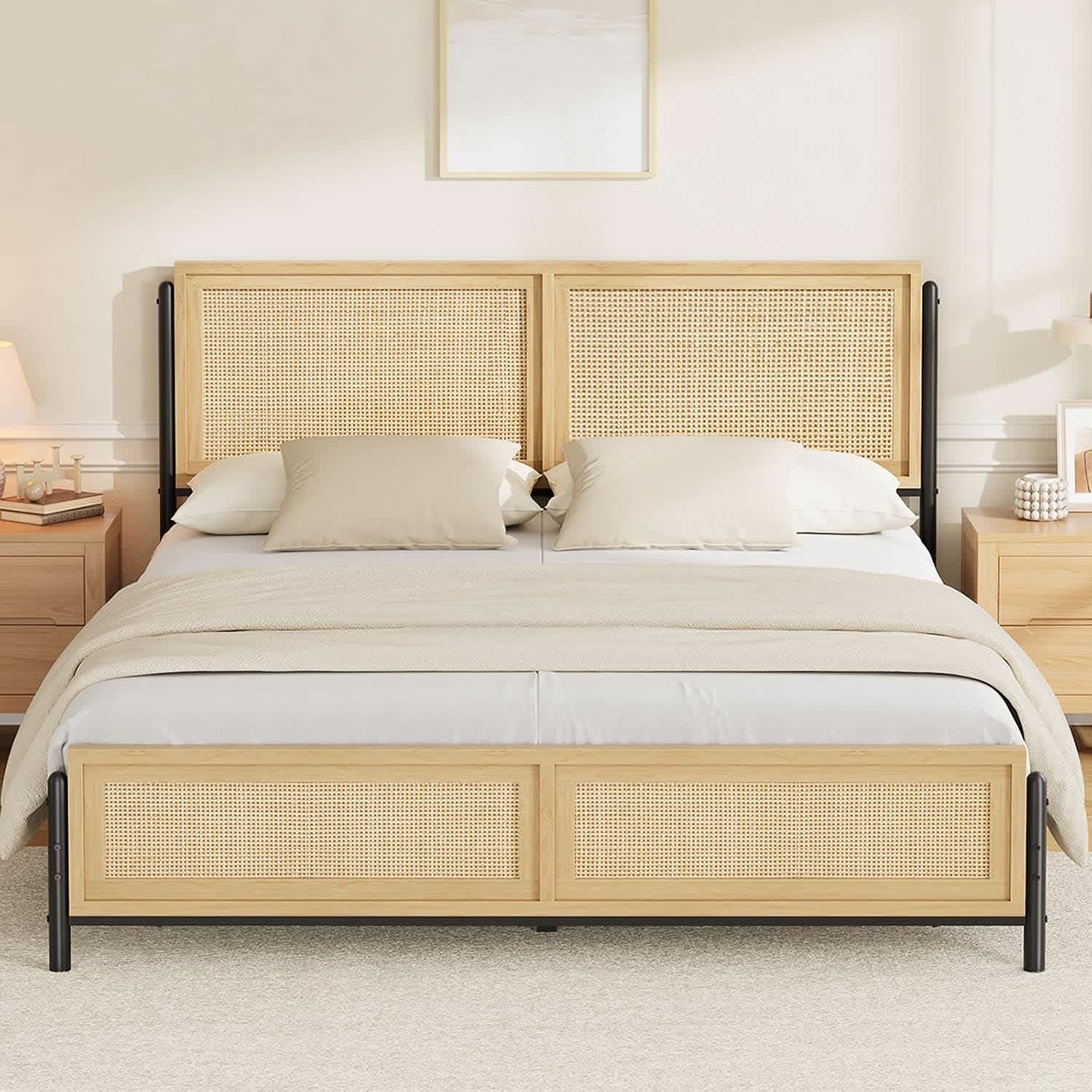 Click here for Eastvita Natural Queen Bed Frame Rattan Headboard/... prices