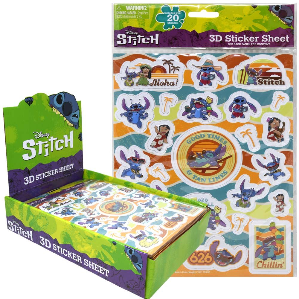 Stitch Raised Sticker Sheet in Poly Bag with a Header Card in Counter ...