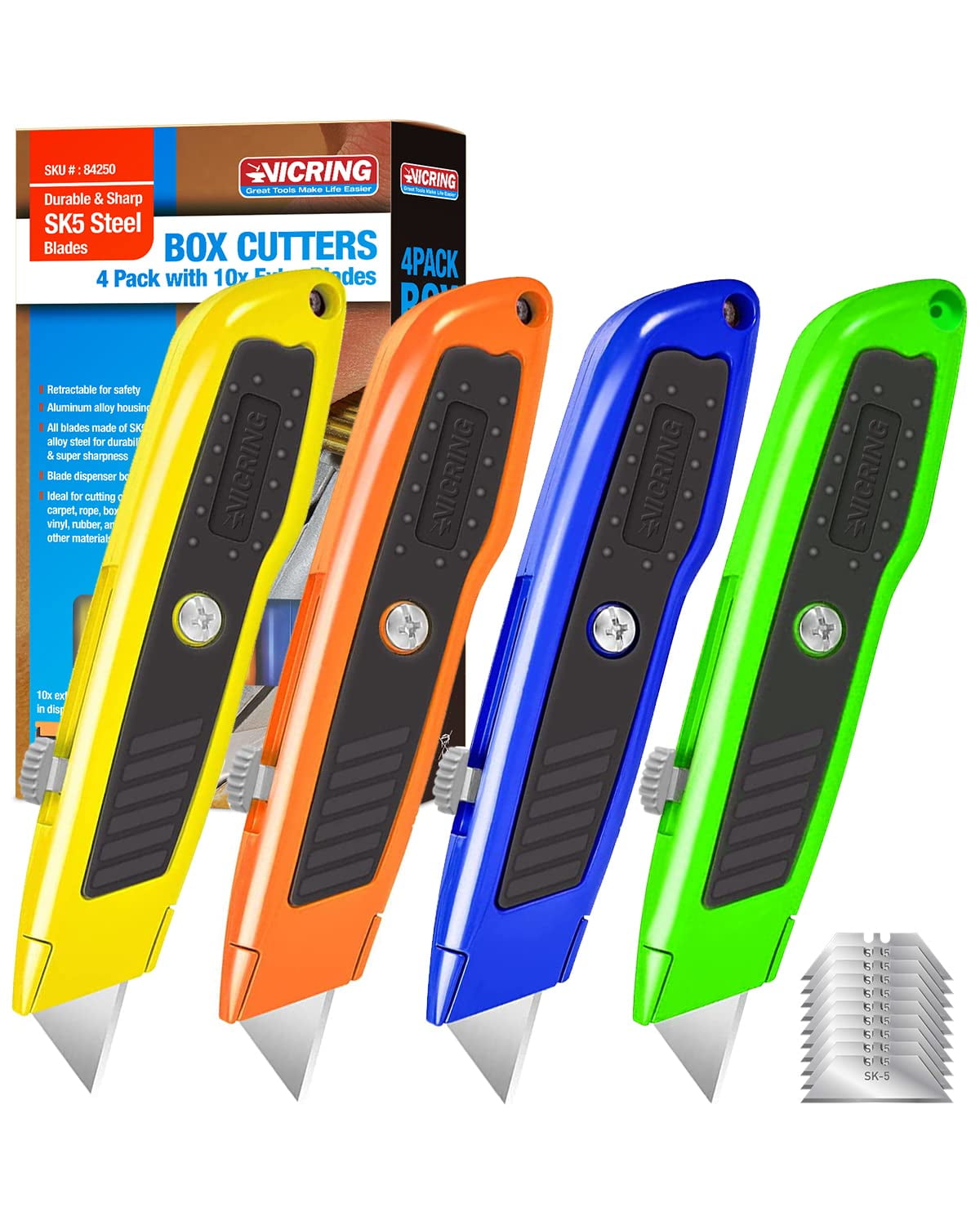 Box Cutter Retractable Utility Knife 4-Pack Heavy Duty Utility Knives ...