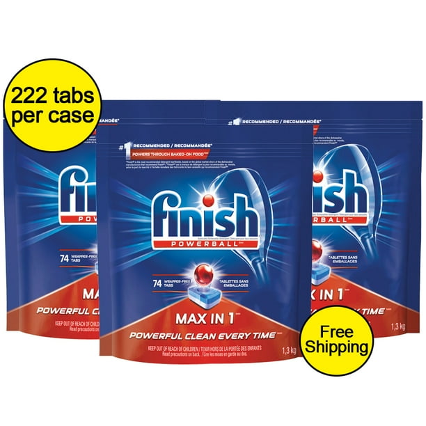 Finish® Auto Dish Detergent Powerball MAX-IN-1, 74 Tabs/Pack, 3 Packs ...