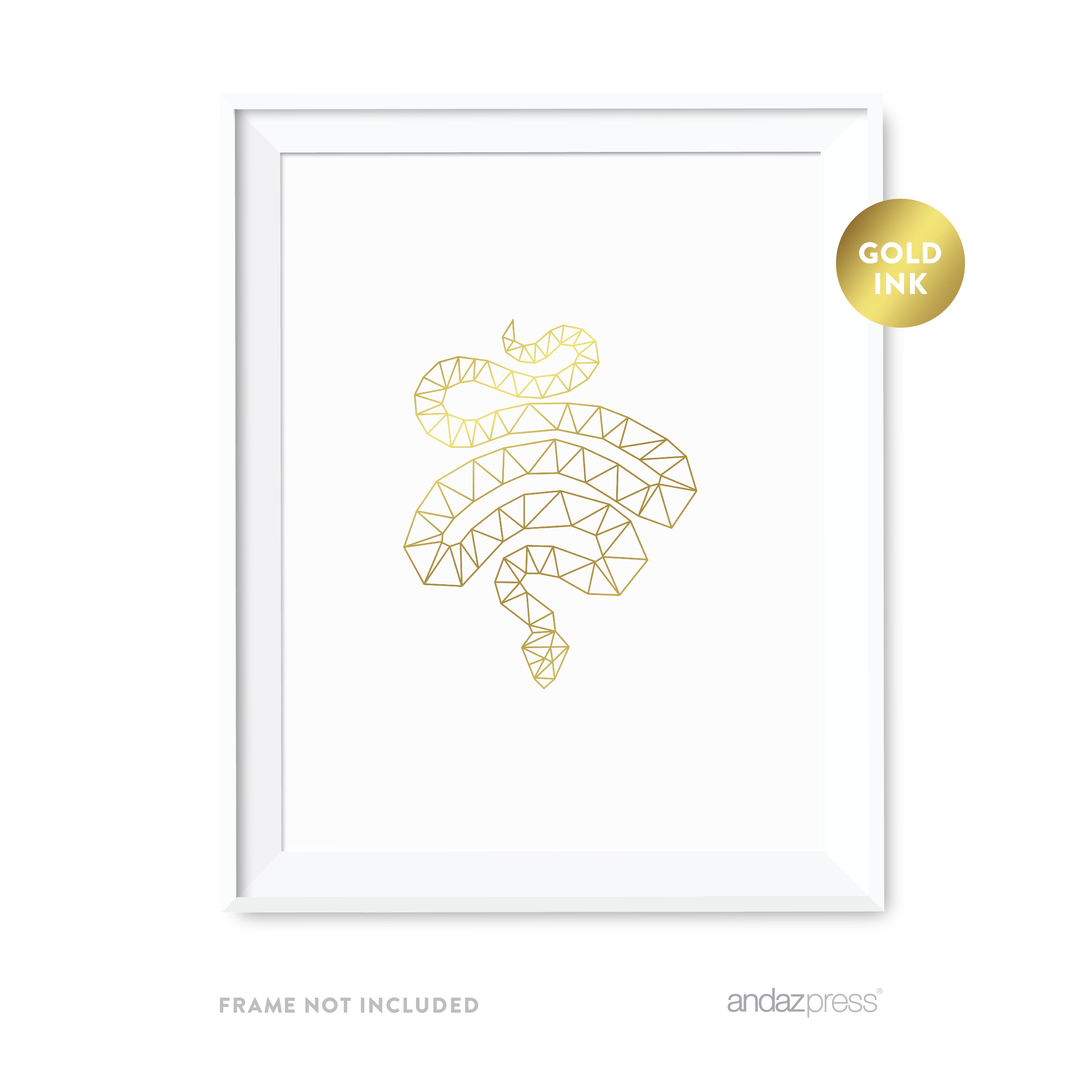 Snake Geometric Animal Origami Wall Art Metallic Gold Ink Print ...