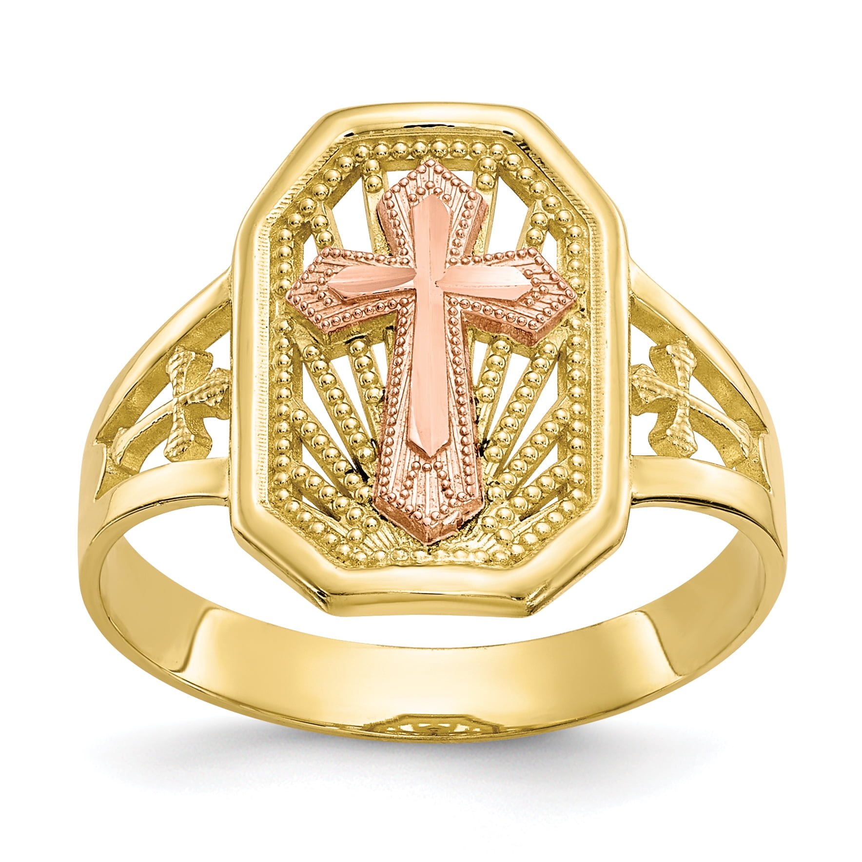 Primal Gold 10 Karat Two-tone 3mm Filigree Cross Ring - Walmart.com