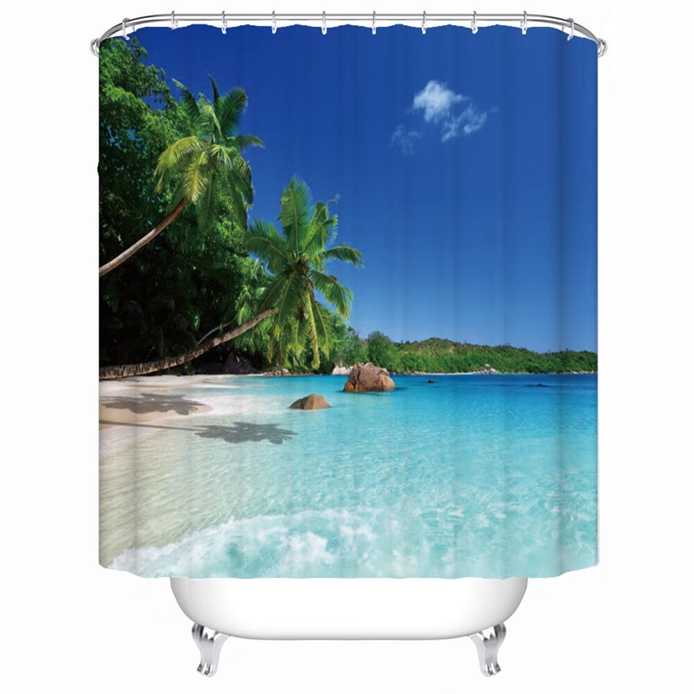 MOUIND Tropical Beach Shower Curtain Summer Seaside Scene Ocean Island ...
