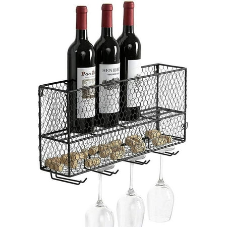 Bottle Rack Floating Wine Rack and Wall-Mounted Glass Rack Bottle ...