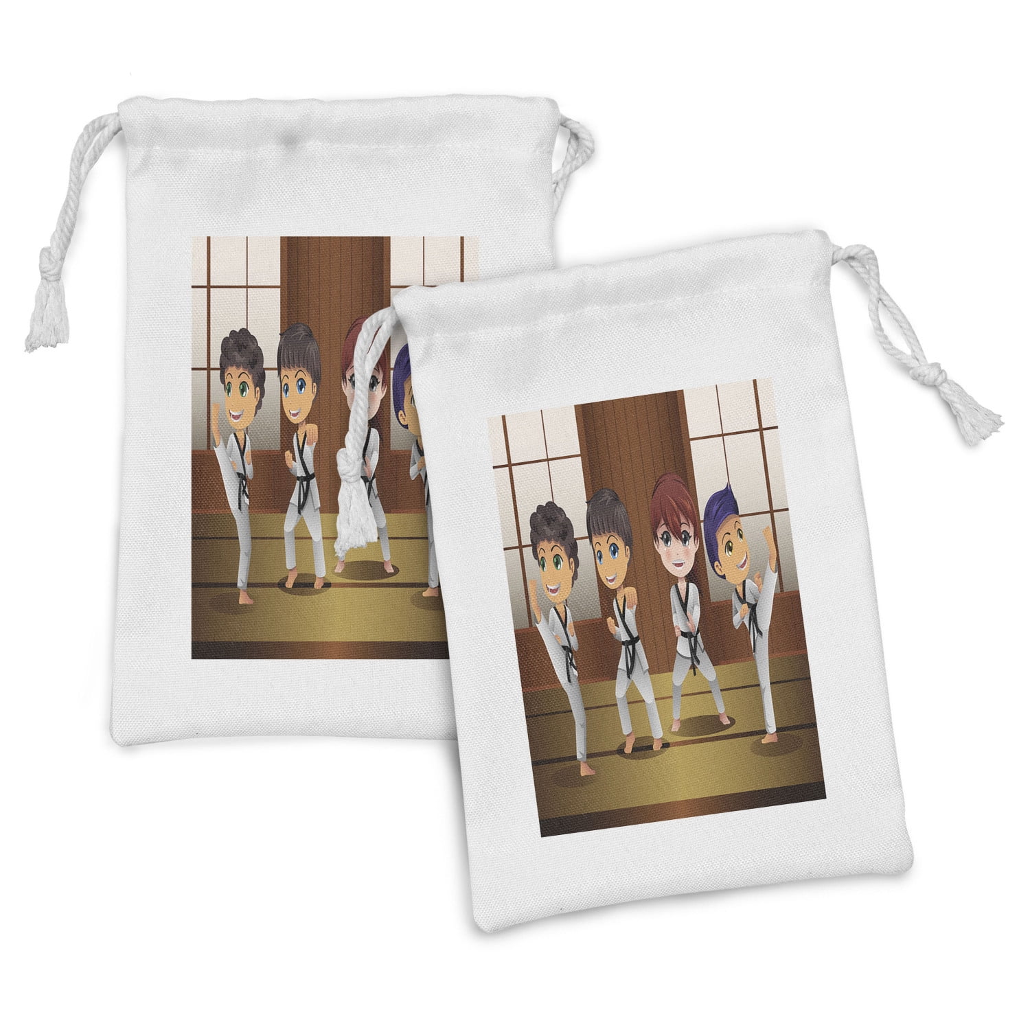 Karate Fabric Pouch Set of 2, Practicing Martial Arts Self Defence in ...