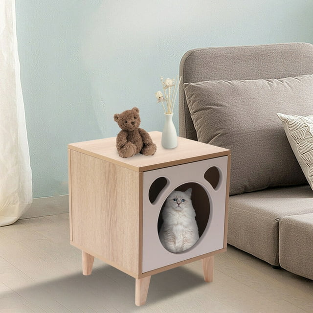 Nightstand Wooden Cat Houses Cat End Table Cute Bedside Organizer ...