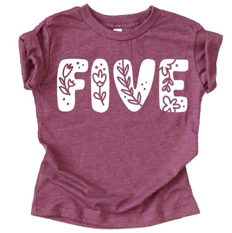 Five Floral Numbers Ages 1-7 Girl's 5th Birthday Shirt Vintage Burgundy ...