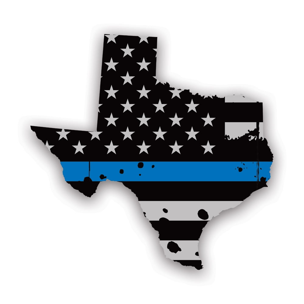 Distressed Texas State Shaped Subdued US Flag Thin Blue Line Sticker ...